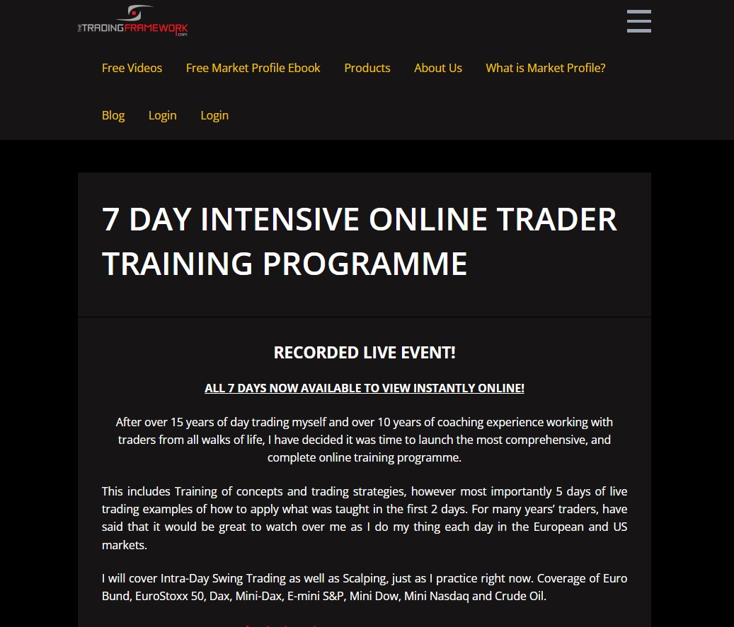 Trading Framework -7 Day Intensive Online Trader Training Programme ...